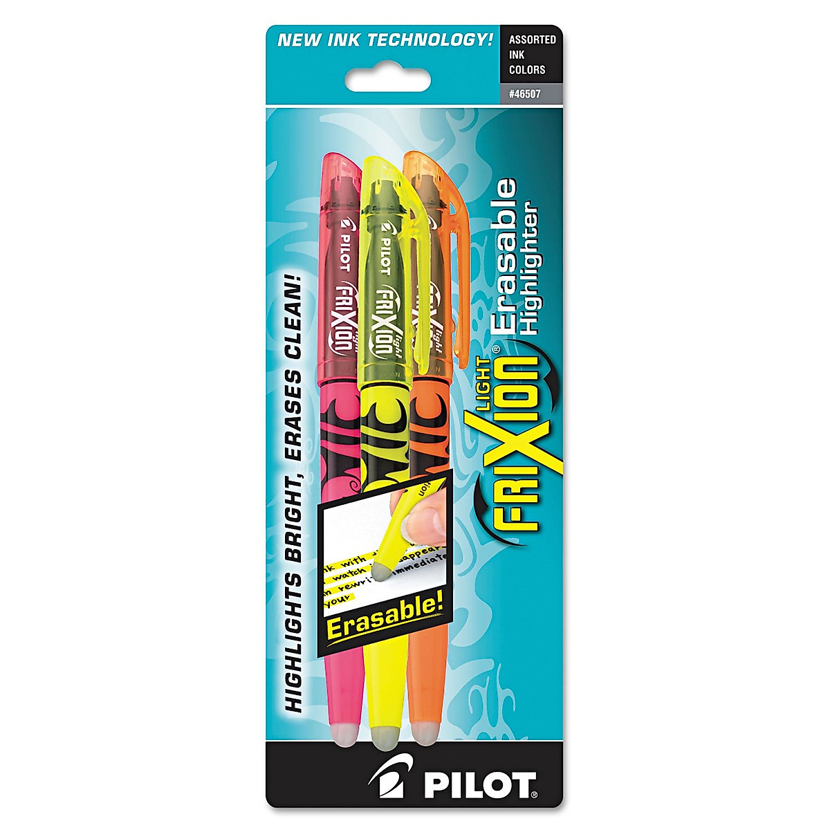 PILOT FriXion Light Erasable Highlighters, Chisel Tip, Assorted Color Inks, 3-Pack (46507)