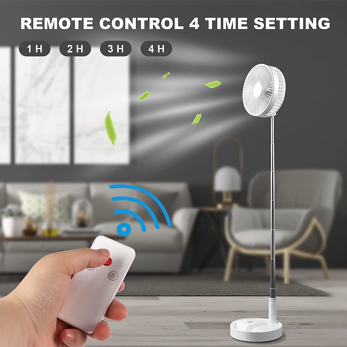 BIGTREE Portable Standing Fan with Remote Controller,8 inch USB Desk Fan,Adjustable Height,Quiet Foldable Floor Fan,Telescopic Pedestal Fans for Personal Bedroom Office Fishing Camping (WHITE)