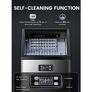 Kndko Commercial Ice Maker Machine, 100 lbs/24H, Stainless Steel Ice Maker with 2 Way Add Water, Under Counter Ice Machine, Freestanding Ice Maker, 24H Timer,Ice Machine for Home,Bar,Restaurant,RV