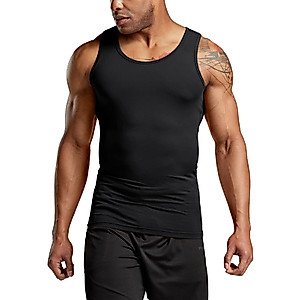 ATHLIO Men's Cool Dry Compression Sleeveless Tank Top, Sports Running Basketball Workout Base Layer, 3pack Tank Top Black/Black/Black, Small