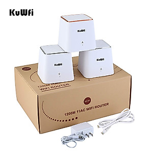 KuWFi Mesh Wi-Fi System, Gigabit WiFi Mesh Network Cover, Replaces WiFi Router and Extender, Whole-Home 6000 Sq. ft. Coverage, Seamless High-Performance Wireless WiFi Booster (3 Pack)