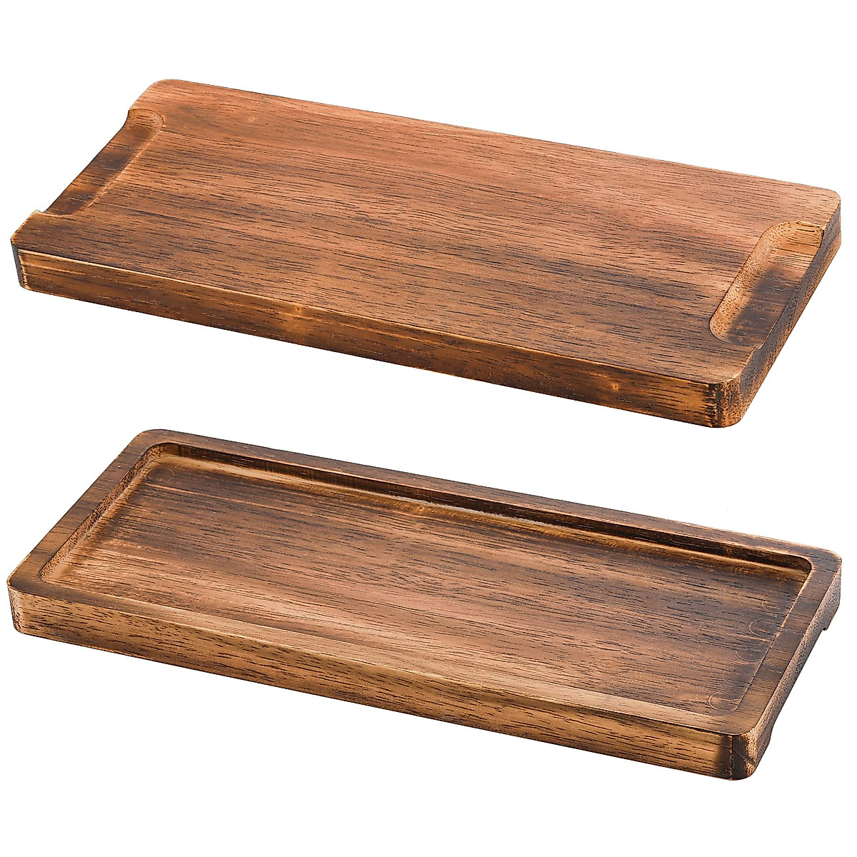 SOUJOY Set of 4 Wood Serving Tray, Oak Platter for Food, 12'', 14.5'' Rectangular Charcuterie Board with Edge for Home Decor, Dessert, Vegetables, Fruit, Appetizer, Cheese Dishes