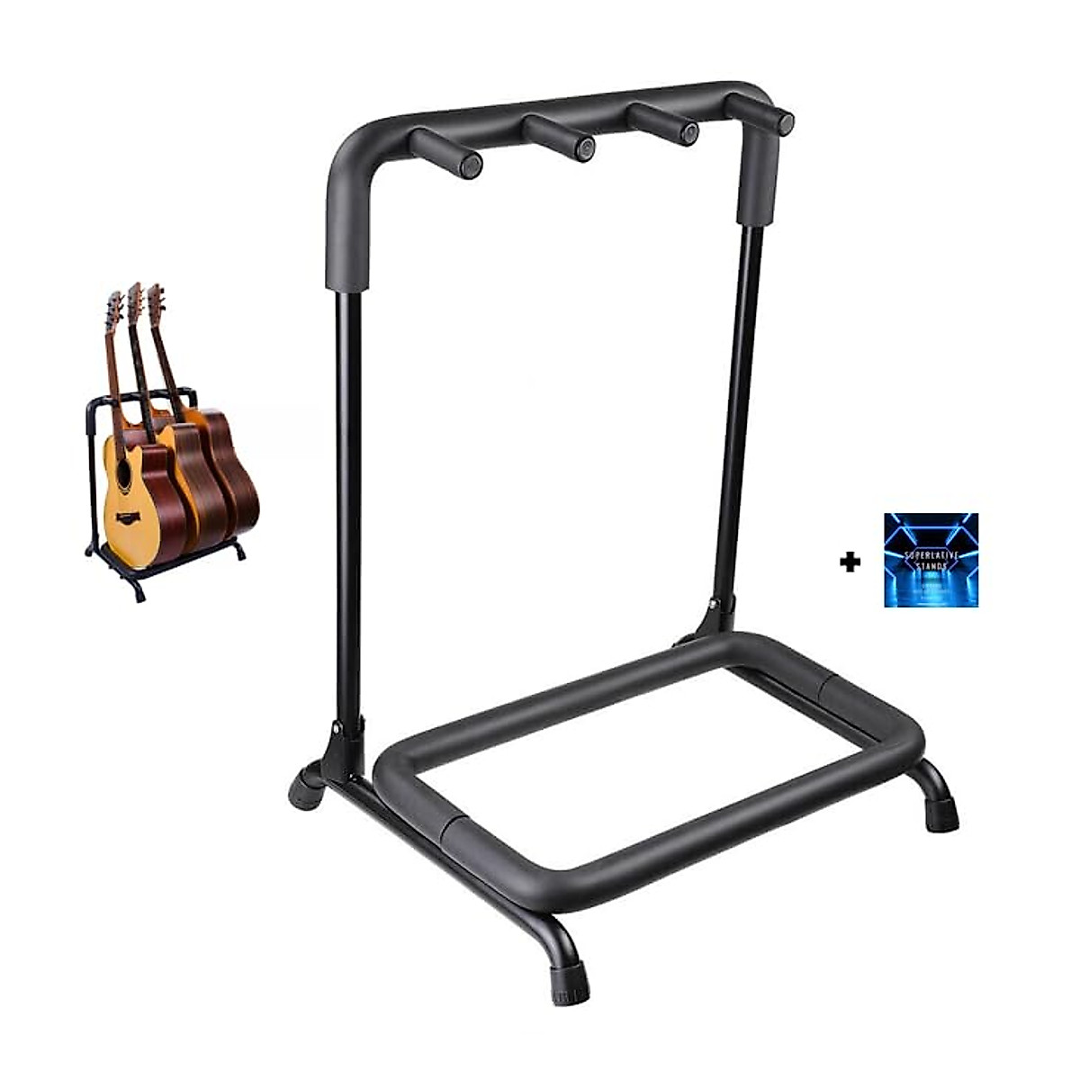 Superlative Stands Multiple Guitar Stand Rack; Foldable Display Holder for 3 Guitars; Electric Bass Stage Display Holds Up to Three Black