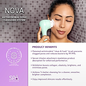 Spa Sciences - NOVA - Sonic Cleansing Brush with Bristles & Infusion System – Anti-Aging Facial Exfoliating, Waterproof, and USB Rechargeable