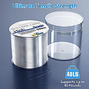 Clear Fishing Wire, 1640FT Fishing Line Clear Invisible Hanging Wire Strong Nylon String Supports 40 Pounds for Balloon Garland Hanging Decorations