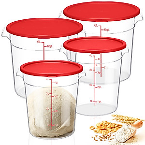 Suclain 4 Set 6 Quart 4 Qt Round Food Storage Containers with Lids Clear Proofing Container for Dough Bread with Scale Handle Home Restaurant Commercial Food Storage(Red)