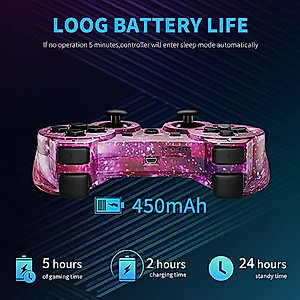 Bowei PS3 Controller Wireless 2 Pack Double Shock Gamepad for Playstation 3 Remotes, Six-Axis Wireless PS3 Controller with Charging Cable, Blue+ Purple
