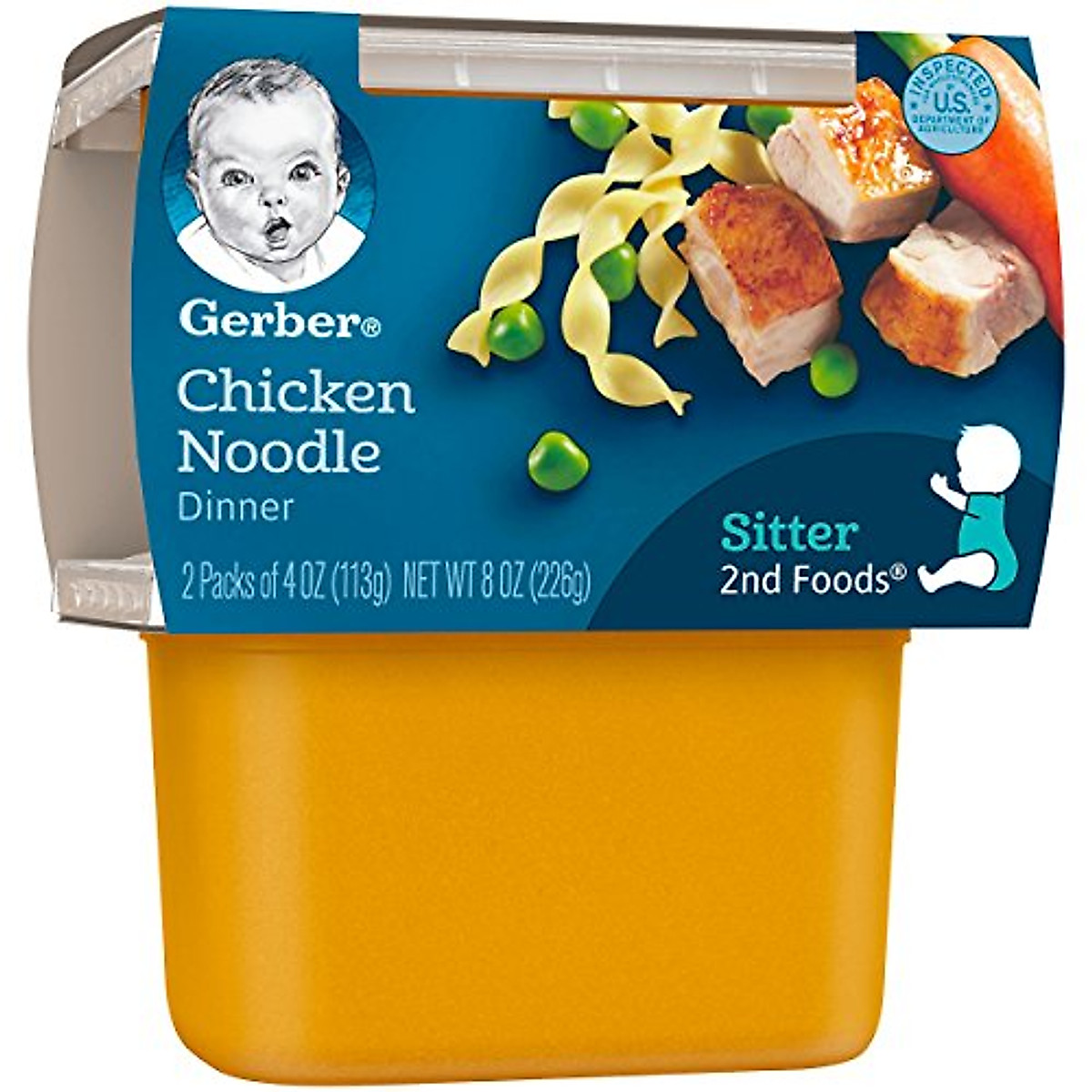 Gerber Baby Food 2nd Foods, Dinner, Chicken Noodle Puree, 4 Ounce Tubs, 2-Pack