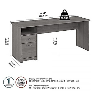 Bush Furniture Cabot Computer Desk with Drawers, 72W, Modern Gray