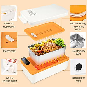 Keweis Cordless Electric Lunch Box Food Heater, Battery Powered Heated Lunch Box Food Warmer for Adults, Adjustable Heating Warming Time, 1L Self Heating Hot Lunch Boxes with Insulated Bag