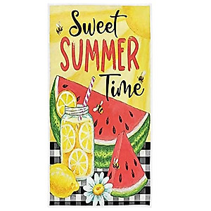 Watermelon Lemon Hand Bath Towel Sweet Summer Time Kitchen Bathroom Faucet Towel Black White Buffalo Plaid Fingertip Towel Set Highly Absorbent SPA Gym Guest Shower Towels 16x30 in Holiday Decoration