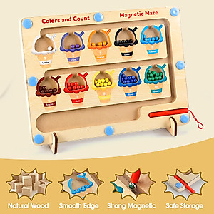 TOGORE Magnetic Color and Number Maze,Montessori Fine Motor Toys for Boys Girls 3 4 5 Years Old,Wooden Counting Matching Magnet Puzzles Board Games for Toddler