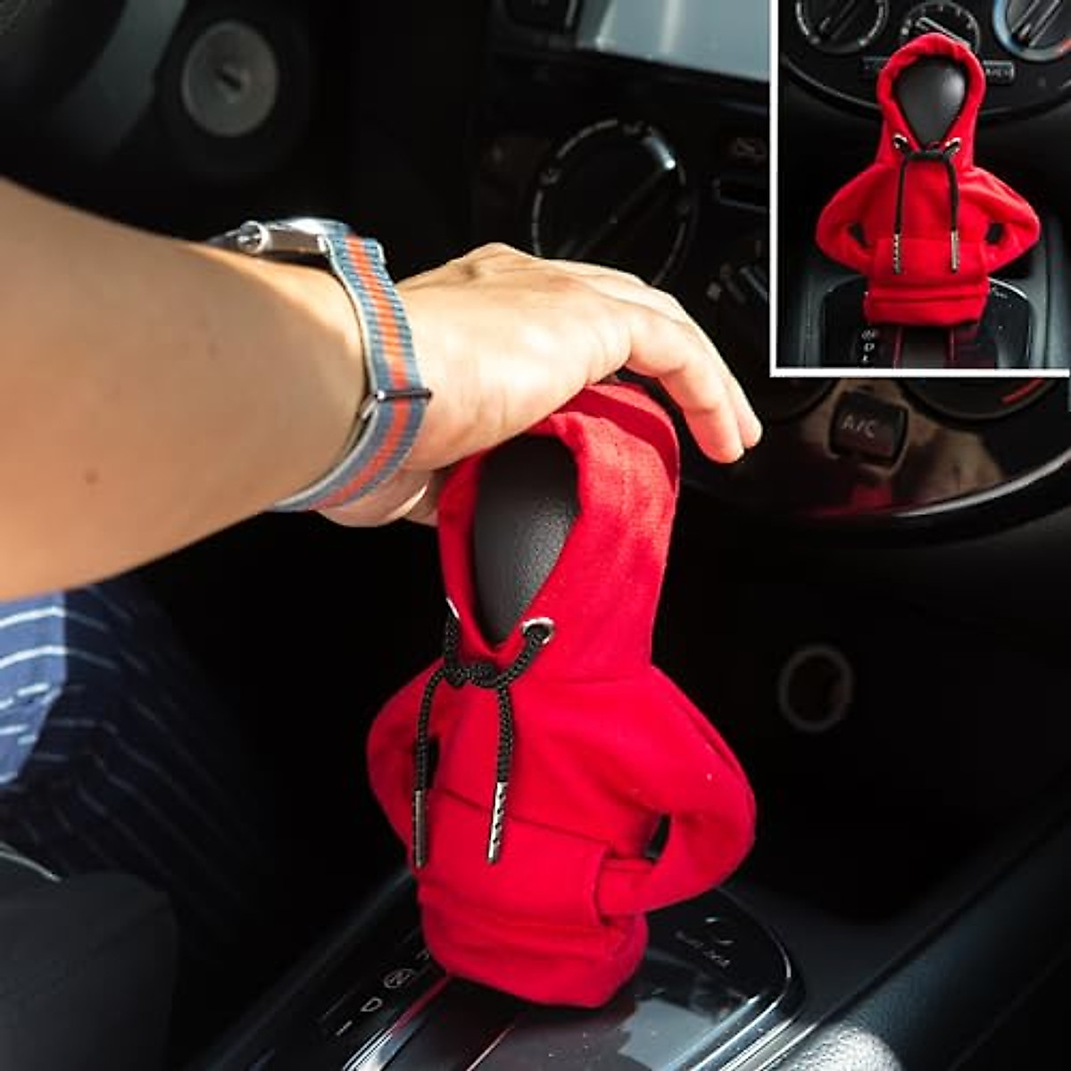 2Pcs Car Shift Knob Hoodie,Gear Shift Hoodie,Funny Sweater Hoodie for Gearshift,Automotive Interior Accessories（Red and Gray）