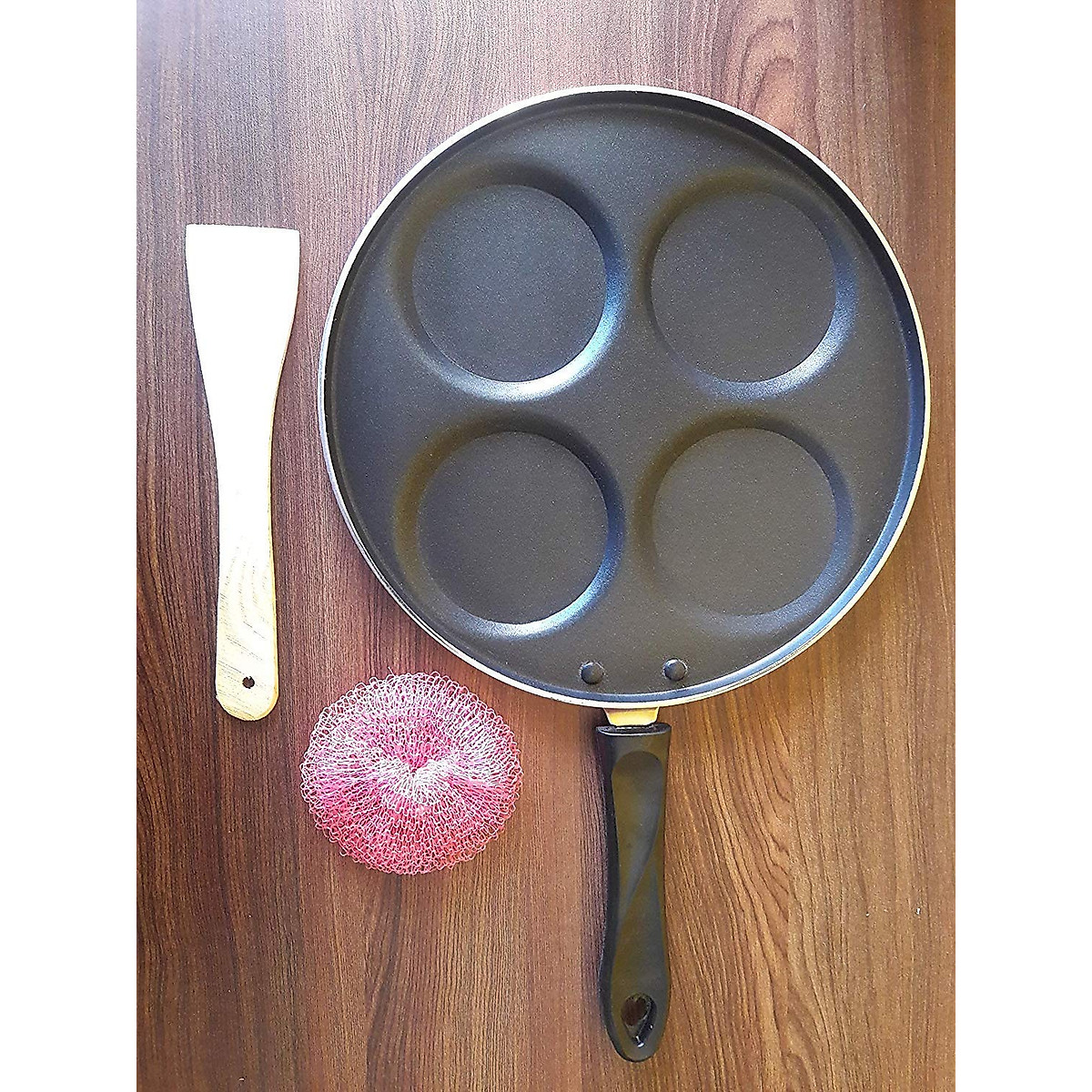 Sahishnu Online & Marketing Nonstick Uttapa Tawa, Uttapa Pan, Non-Stick 4 Cavity Mini Uthapam Tawa with Handle, Pancake Tawa