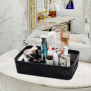 Frcctre 9 Pack Plastic Storage Baskets, Small Plastic Woven Storage Basket with Handles, Stackable Desktop Organizer Bins for Home, Kitchen, Pantry, Office, School, Classroom, 9.75"LX6.4"WX2.4"H