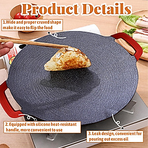 IFASHIHOME Korean Style BBQ Grill Pan,13" Non-stick Smokeless Circular Grill Pan with Silicone handle,Medical Stone Coated Barbecue Stovetops Frying Pan for Indoor Outdoor Camping baking Pan