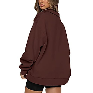 ANGGREK Women Half Zip Cropped Hoodies Fleece Quarter Zip Up Pullover Sweatshirts Winter Clothes 2022 Outfits Sweater Brown