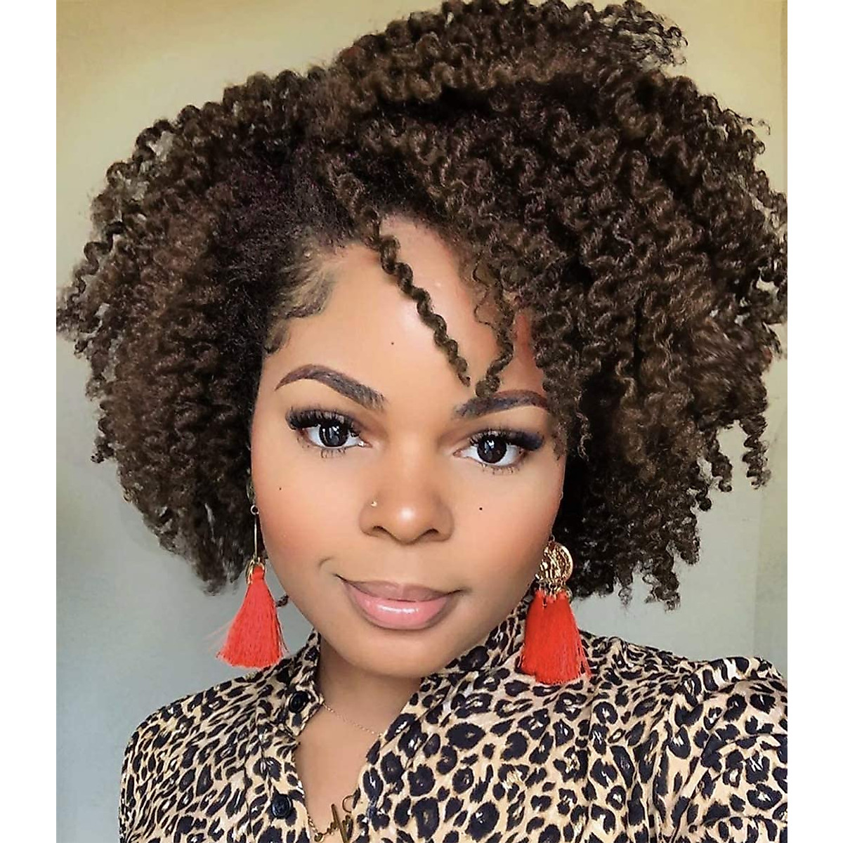 Hanne Fashion Short Kinky Curly Wigs Ombre Brown Side Part Wig Afro Curly Wig Twist Out Wigs Heat Resistant Fiber Synthetic Full Wigs for Black Women (1B 30#)