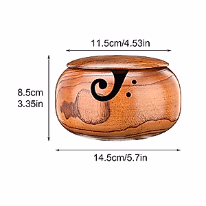 LPAYOK Wooden Yarn Bowl, Knitting Yarn Bowls with Lid, Holes, Crochets, Round Bowl Holder Handmade Yarn Storage Bowl Perfect for DIY Craft Knitting Crocheting 6.3x3.7