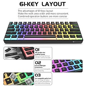 GK GAMAKAY MK61 RGB Pudding Keyboard, 61 Keys Gateron Optical Switch PBT Pudding Keycaps, Hot Swap Backlit Ultra-Compact Wired Gaming Keyboard for Windows Mac PC Gamers (Yellow Switch V2, Black)