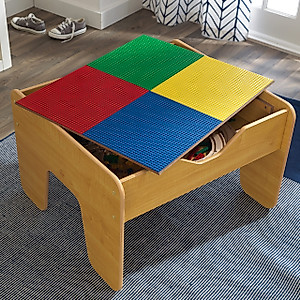 KidKraft 2-in-1 Reversible Top Activity Table with 200 Building Bricks and 30-Piece Wooden Train Set, Natural, Gift for Ages 3+