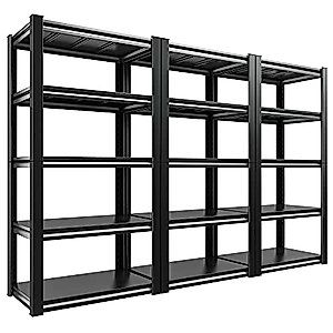 Raybee Storage Shelves Heavy Duty Garage Shelving, 3 Pack, 2050Lbs Loads Adjustable 5 Tier Metal Shelving Unit, Garage Storage Shelves Commercial Storage Rack Utility Shelf Unit, 32.5" W x16 D x63 H