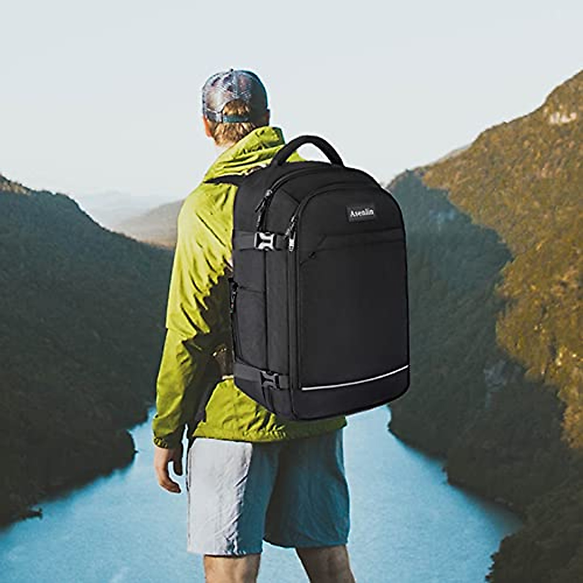 Asenlin 40L Travel Backpack for Women Men，17 Inch Laptop Backpack Flight Approved Luggage Carry On Water Resistant Computer Backpack for Weekender Overnight Large Daypack Black