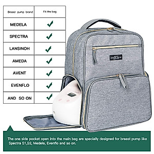 Breast Pump Backpack Diaper Bag - Multi-Function Cooler and Moistureproof Bag for Mother Baby Bottle Breast Milk Pump Mommy Outdoor Working Backpack with Insulation Pocket (Grey)
