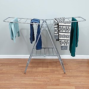 Foldable Clothes Drying Rack with Shoe Drying Area by Home Basics | Powder Coated Steel, Collapsible Design with Shelf, Ample Drying Space | Expands on Both Sides