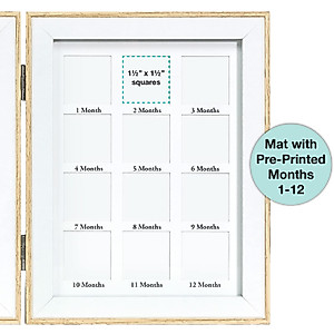 EXCELLO GLOBAL PRODUCTS Baby’s First Year Folding Picture Frame, Natural Wood Finish, Holds 1 4x6 Baby Photo, 12 Monthly Photos
