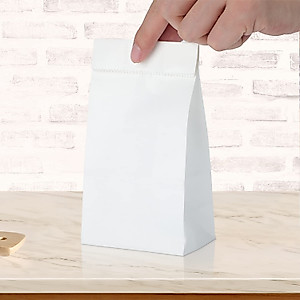 Kslong 100PCS Mini White Paper Bags, Small Paper Treat Bags l LB, Kraft Paper Sandwich Cookies Bags Bulk for Candy, Snack, Popcorn, Lunch, Party Favor, Thank You Gift Packaging 3.5x2.2x6.7 Inch