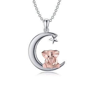 ONEFINITY Elephant Necklace Sterling Silver Origami Moon Elephant Pendant Birthday Gifts for Women Girlfriend Wife