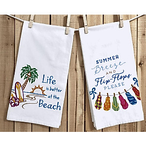 Summer Beach Kitchen Dish Towels, 18 x 28 Inch Life is Better at The Beach Summer Tea Towels for Cooking Baking Set of 2