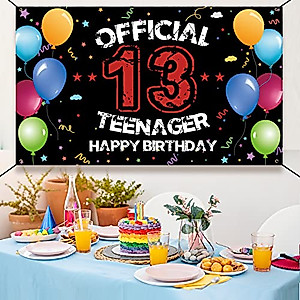 HTDZZI 13th Birthday Decoration for Boys Girls, Happy 13th Birthday Backdrop Banner, Official Teenager 13 Birthday Party Yard Sign, 13 Year Old Birthday Photo Booth Props Decor, Fabric, 6.1ft x 3.6ft