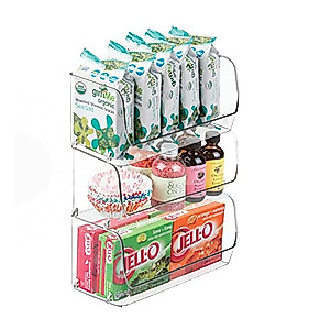 mDesign Small Stackable Plastic Food Storage Organizer Bin with Open Front for Refrigerator, Freezer, Cupboard, Cabinet, and Pantry Shelf Organization - 7" Wide - Ligne Collection - 3 Pack - Clear