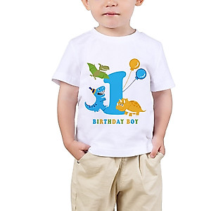 Dinosaur 1st Birthday Party T-Shirt - Toddler White Cotton Tee, Baby Boys Gift