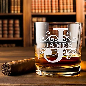 Personalized Whiskey Glass, Customized Engraved Monogram Cocktail Glass, 11 oz Custom Whiskey Gift Glass Birthday Gift For Him and Her (1 Glass)