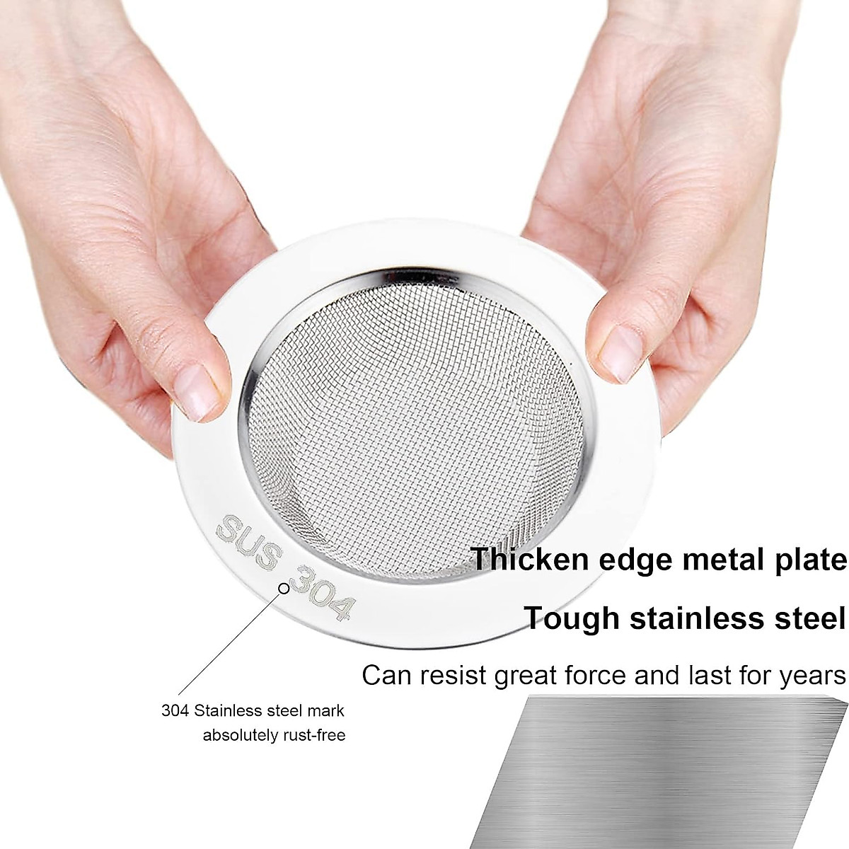 Upgrade 304 Stainless Steel Kitchen Sink Strainer, Kitchen Sink Drain Strainer, Sink Strainers with Large Wide Rim 4.5" Diameter for Kitchen Sinks (Stainless Steel 304) (2 PACK)