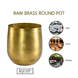 Serene Spaces Living Raw Brass Vase, Brass Decorative Accents Use as Brass Planter for Plant, Gold Flower Vase for Wedding or Event Centerpiece, Metallic Pot for Home, Measures 6" Tall & 5.5" Diameter