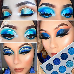 DE'LANCI Space Blue Eyeshadow Palette 15 Color Cosmetics Pressed Pigment Christmas Snowflake Eye Shadow Pallete Matte Shimmer Glitter Drama Makeup Eye Shadow Powder Long Lasting Blue Makeup Pallet