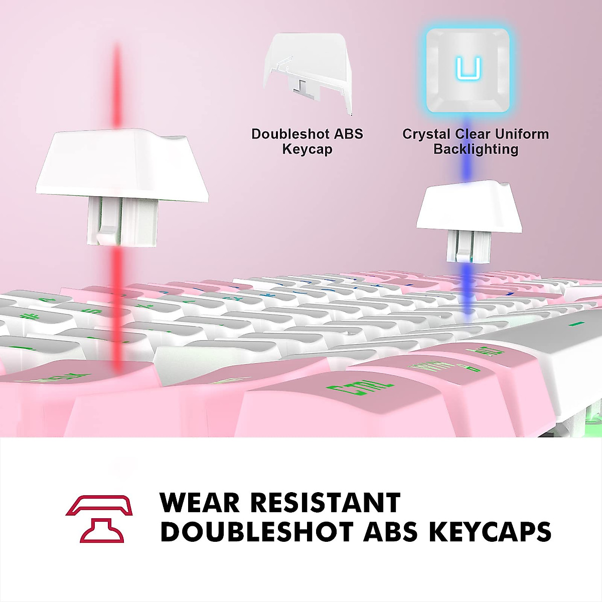 NPET K10 Wired Gaming Keyboard, RGB Backlit, Spill-Resistant Design, Multimedia Keys, Quiet Silent USB Membrane Keyboard for Desktop, Computer, PC（Camellia）