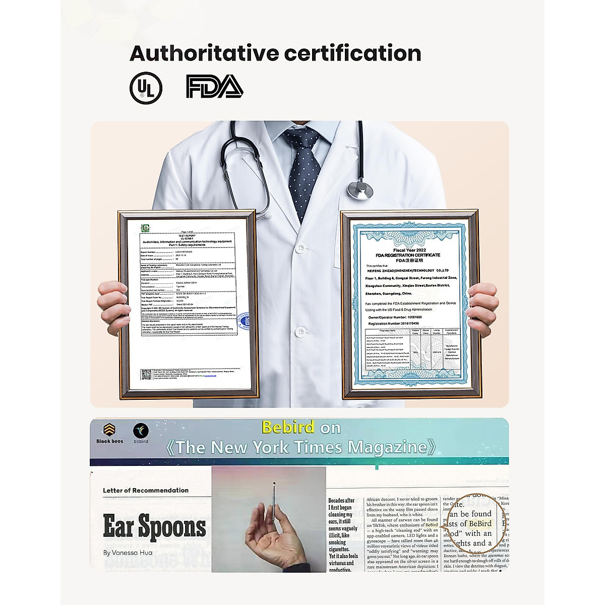 BEBIRD R1 Ear Wax Removal Tool - Spade Ear Cleaner with Ear Camera, 1080P Ear Scope, Earwax Remover Picker with 10 Replacement Tips Ear Pick with 6 LED Light for Earwax Cleaning, Support iPhone, Black