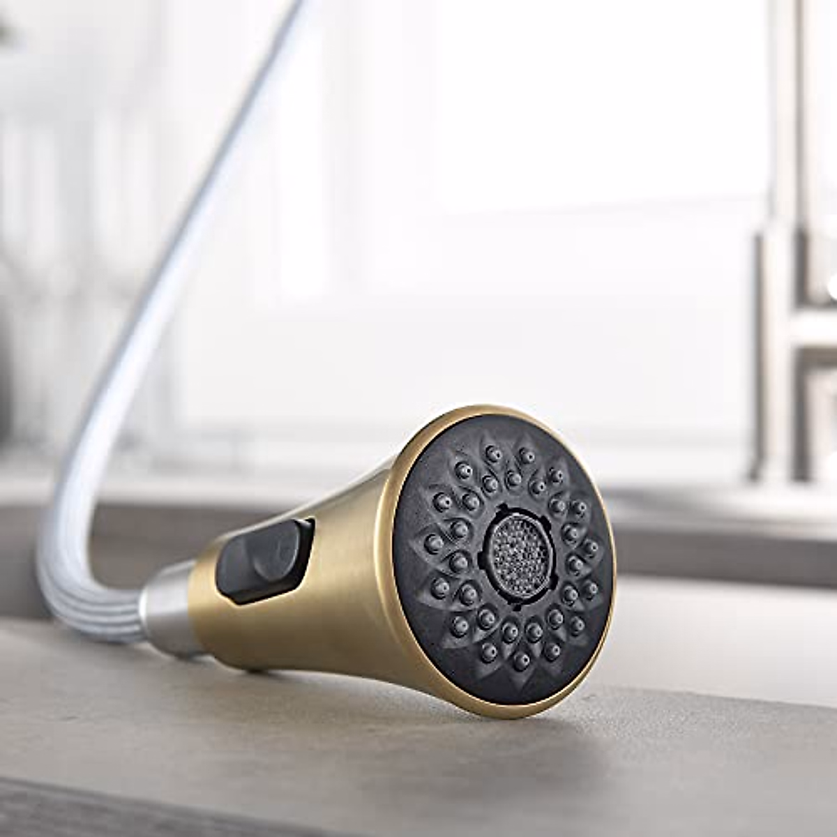 Rainovo Kitchen Faucet with Pull Down Sprayer Brushed Gold, 3 Hole Kitchen Sink Faucet Stainless Steel Single Handle, High Arc Faucets with Deck Plate Commercial Modern with Pull Out Sprayer