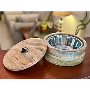 Handcrafted Wooden Mexican Tortilla Warmer Basket Chapati Roti Bread Holder Box Pancake Keeper Serveware Hot Pot Casserole Dish With Lid Home Kitchen Dining Decor, Natural Brown, 9 x 3.5 Inches