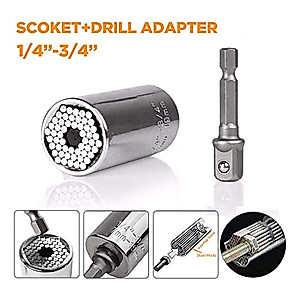 PinoTec Universal Socket Wrench Set 1/4"-3/4" (7-19mm) Stocking Stuffers for Men, Socket Set with Power Drill Adapter Grip Socket Cool Gadgets for Men, DIY Handyman, Husband, Boyfriend