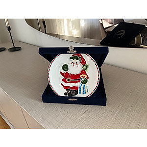 Anka Handcrafts - Christmas Home Decors – Santa with Gifts - Handmade & Handpainted Ceramic Plates with Unique Embossed Surface – w Navy Int. Velvet Case – Christmas for Homes 781