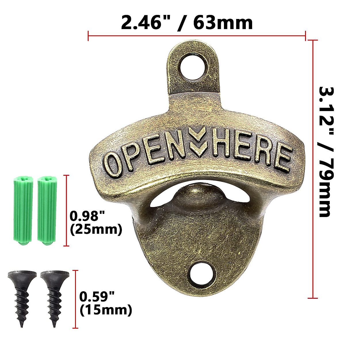 HARSKIYER 5pcs Bronze Retro Beer Bottle Opener Wall Mounted, Zinc Alloy Beer Bottle Opener Kit Bar Bottle Opener for Home Bar Party Kitchen with Mounting Screws