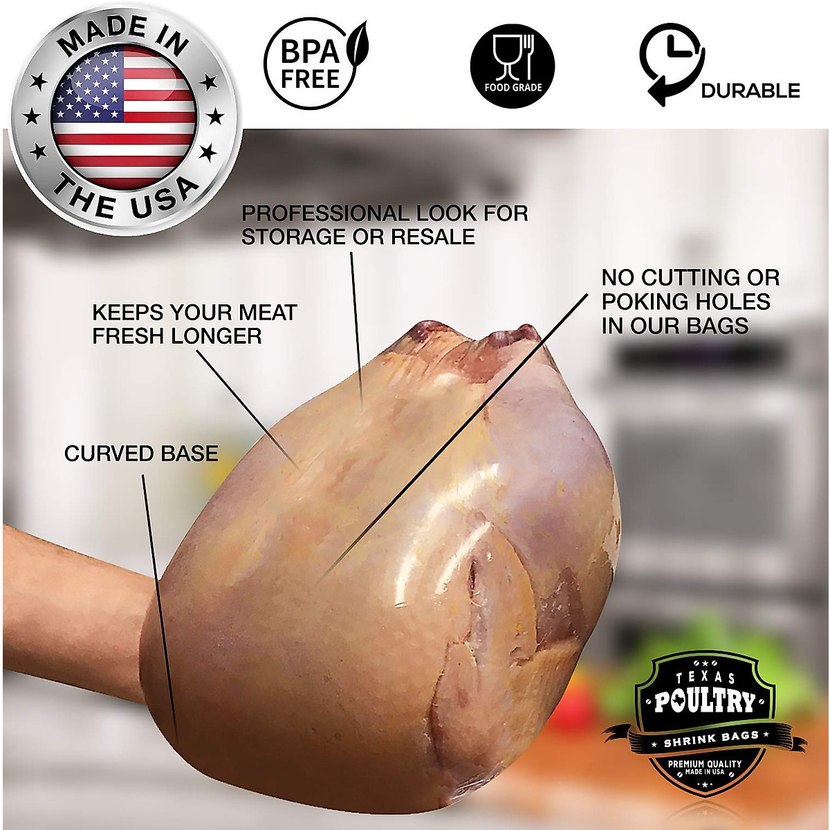 Poultry Shrink Bags - Clear 13" x 18" Chickens or Rabbits - w/zip ties included / 2.5 Mil/Freezer Safe Commercial Grade BPA BPS Free (25)