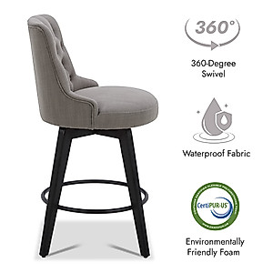 Watson & Whitely Modern Swivel Bar Stools, Performance Fabric Upholstered Counter Height Bar Stool with Back, Solid Wood Legs, 26" H Seat, Set of 2, Flint Grey