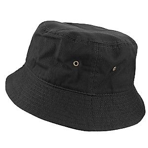 Gelante Solid Color 100% Cotton Bucket Hat for Women and Men Packable Travel Summer Beach Hat 1900-Black-L/XL